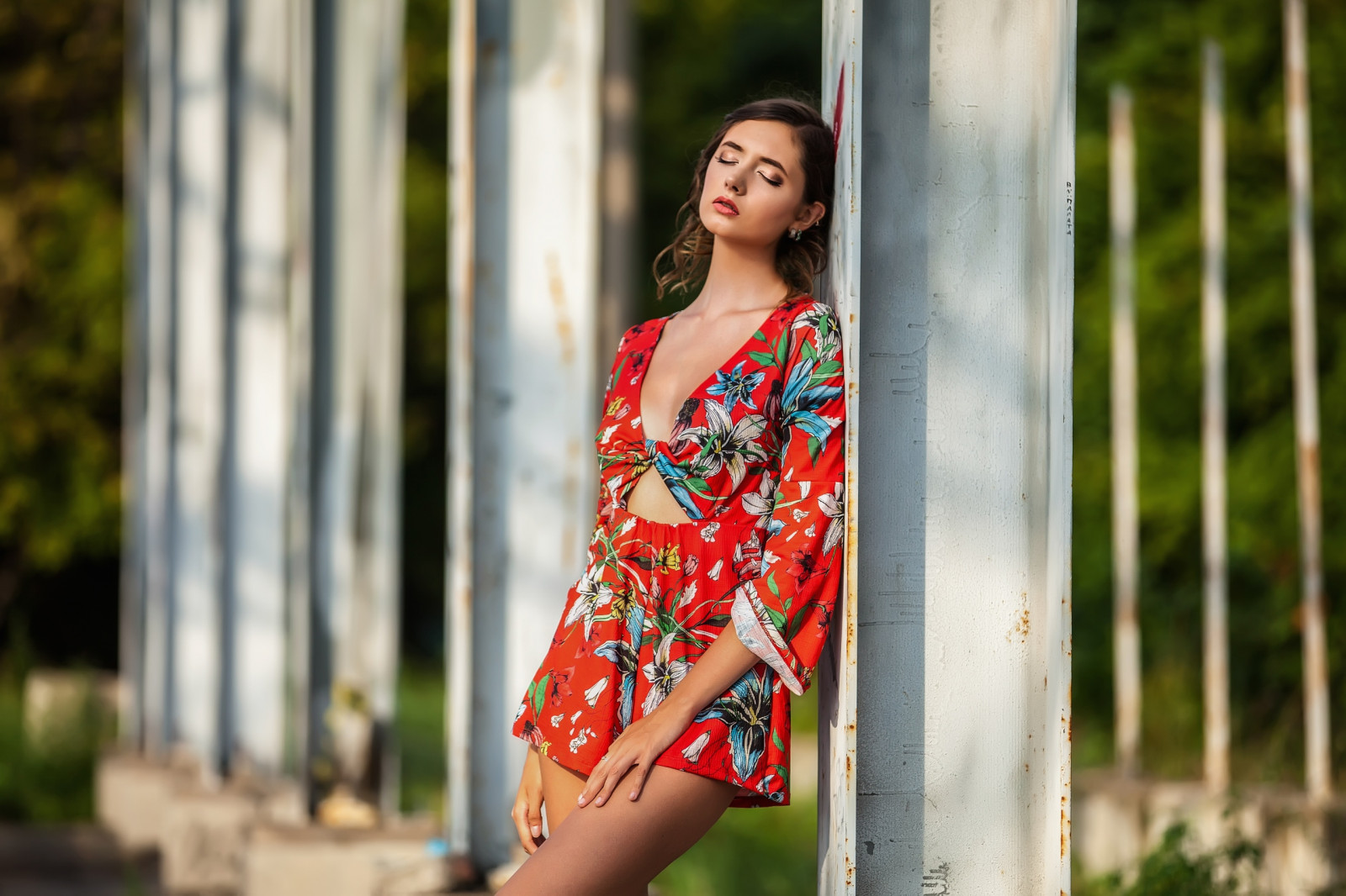 Wallpaper Disha Shemetova Model Brunette Portrait Playsuit