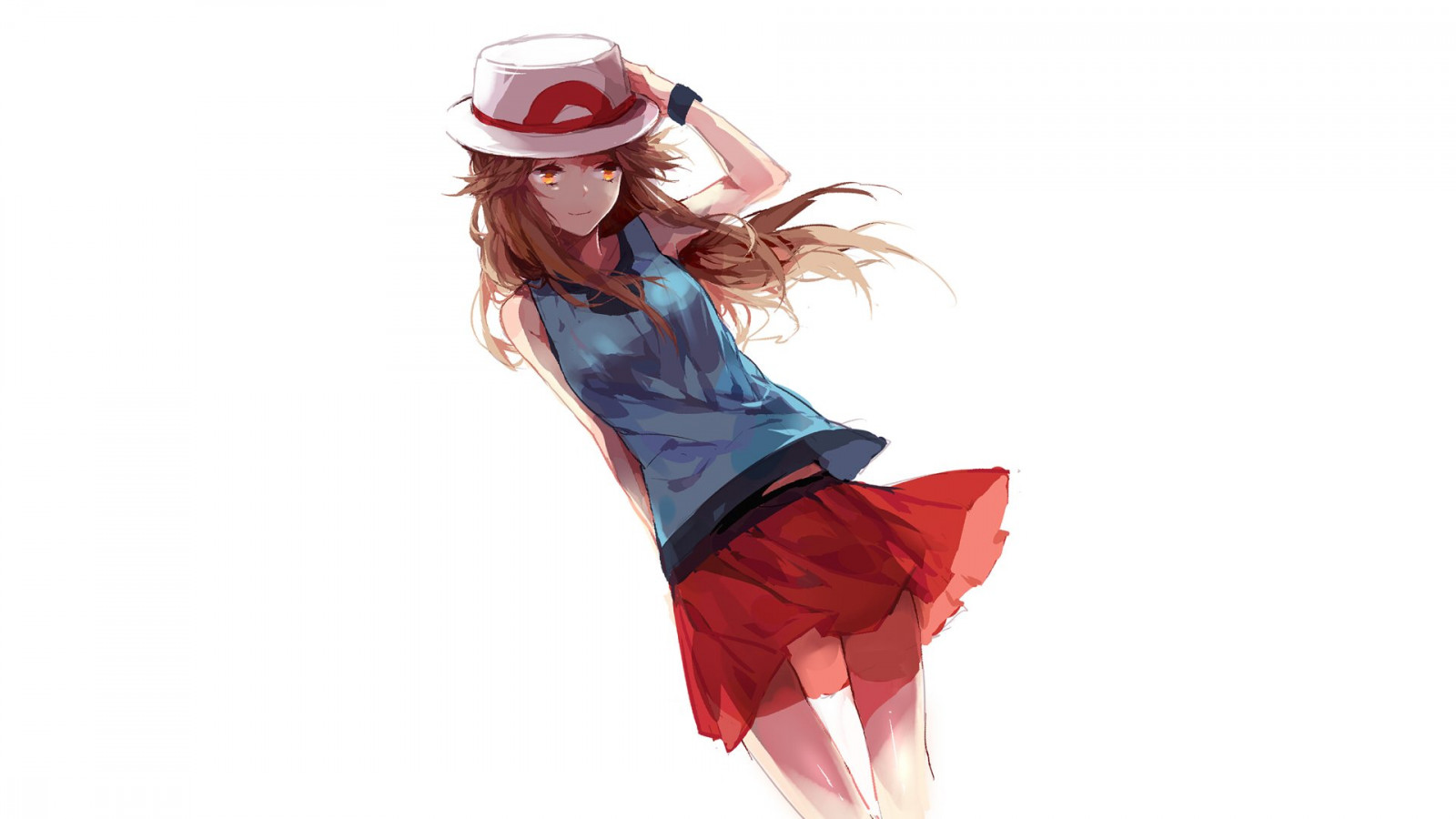 Wallpaper 1920x1080 Px Brown Eyes Hair Hat Imifumei Leaf Orange Pokemon Skirt White