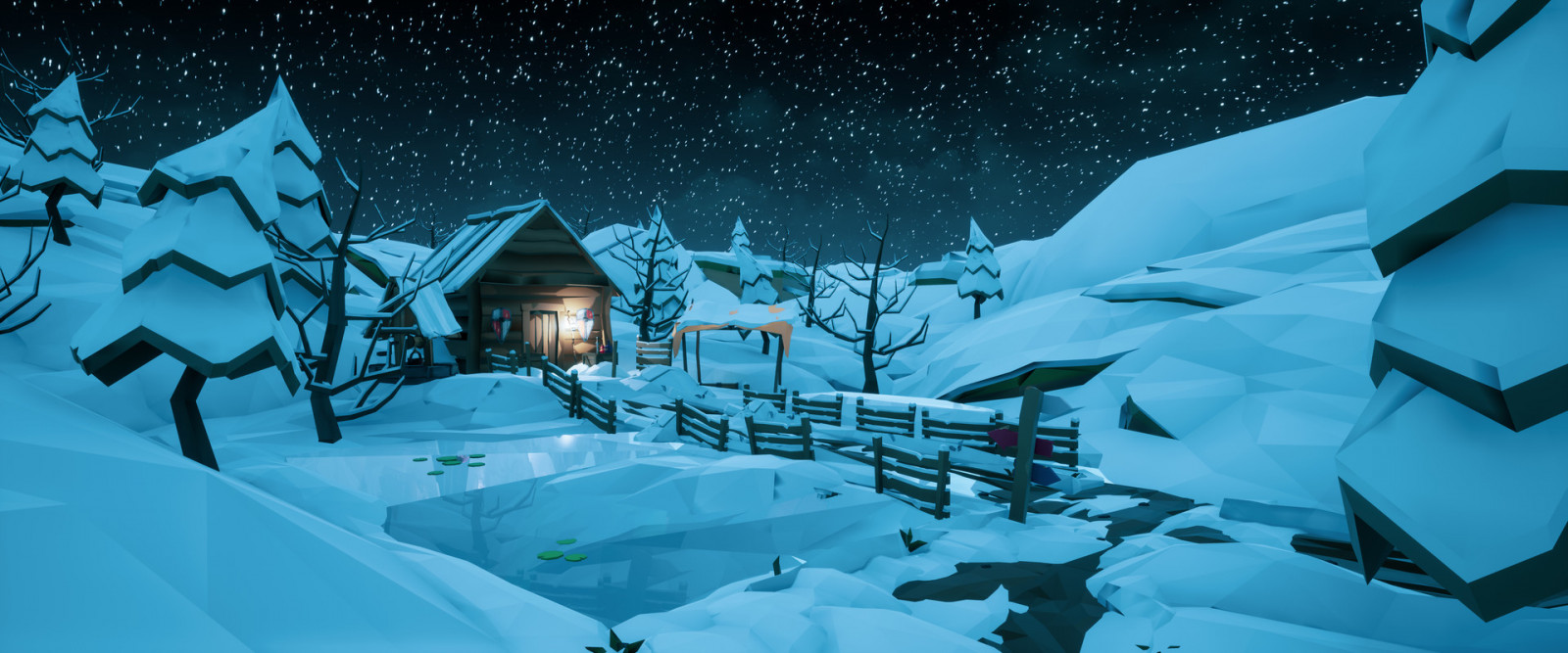 Wallpaper : low poly, winter, snow, stars, cabin, digital, animation ...