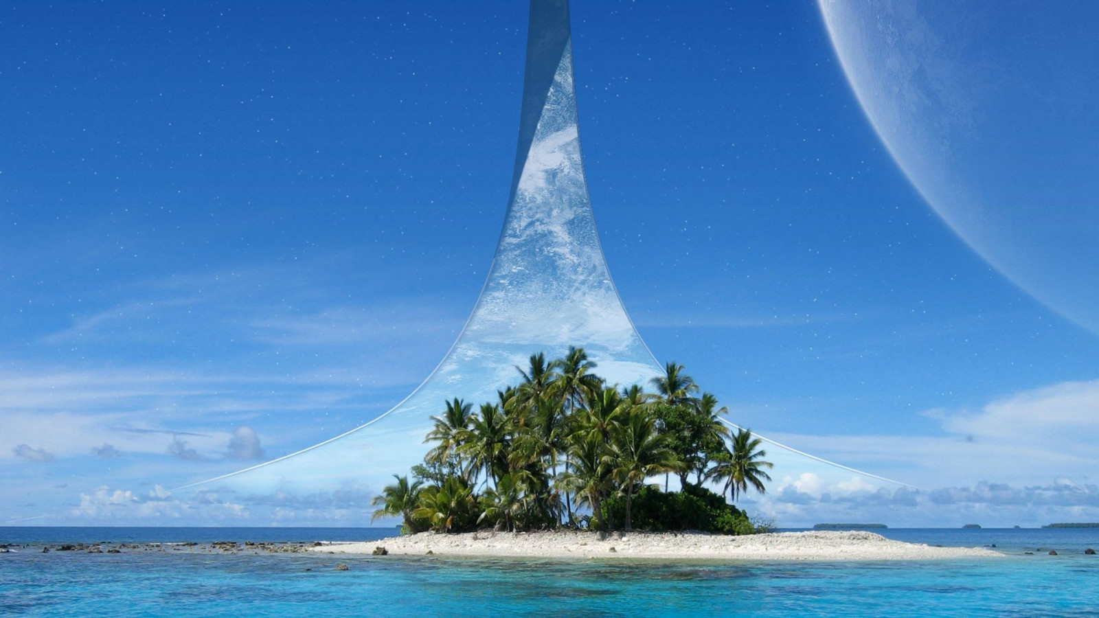Sfondi : arte digitale, mare, cielo, blu, Torre, palme, Alone ...