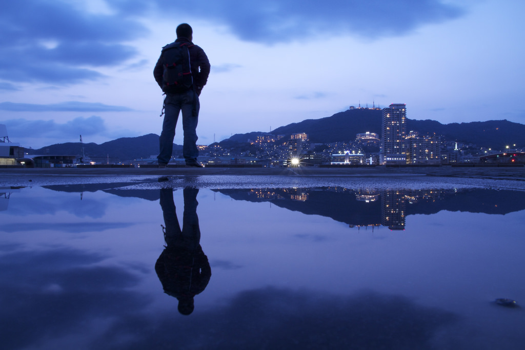 Baggrunde : Japan, solnedgang, hav, by, nat, bakke, vand, by ...