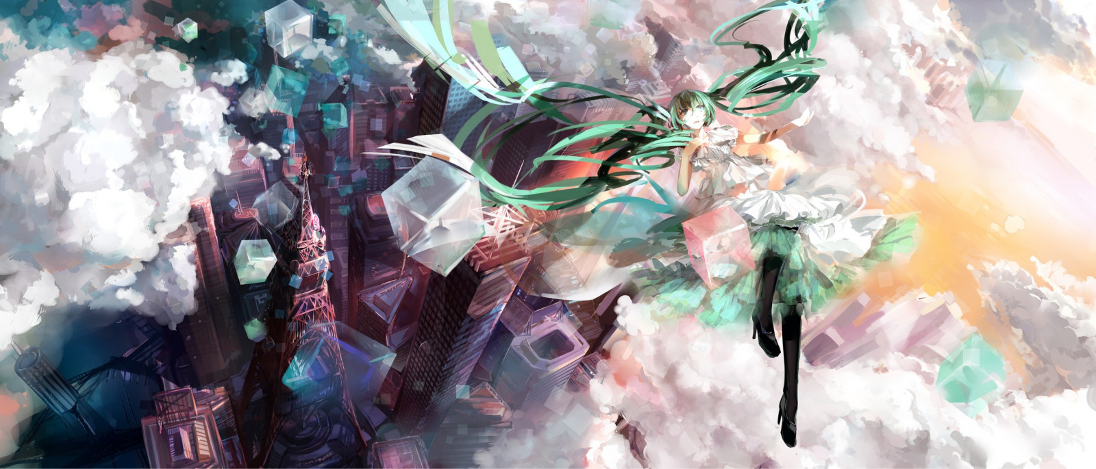Wallpaper : painting, anime, Vocaloid, Hatsune Miku, spring, ART, color ...