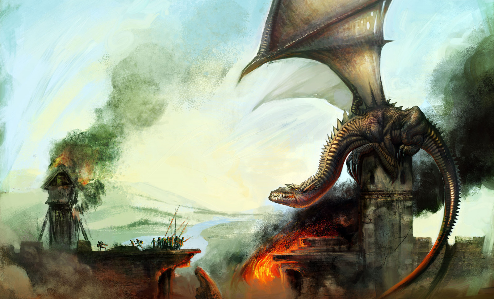 Wallpaper : 3000x1818 px, Kastil, naga, fantasi, api 3000x1818 ...
