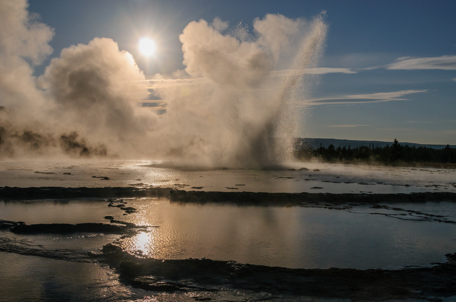 デスクトップ壁紙 : イエローストーン国立公園, 水, 間欠泉, 地熱, 太陽, サンブルースト, 日没 4259x2829 ...