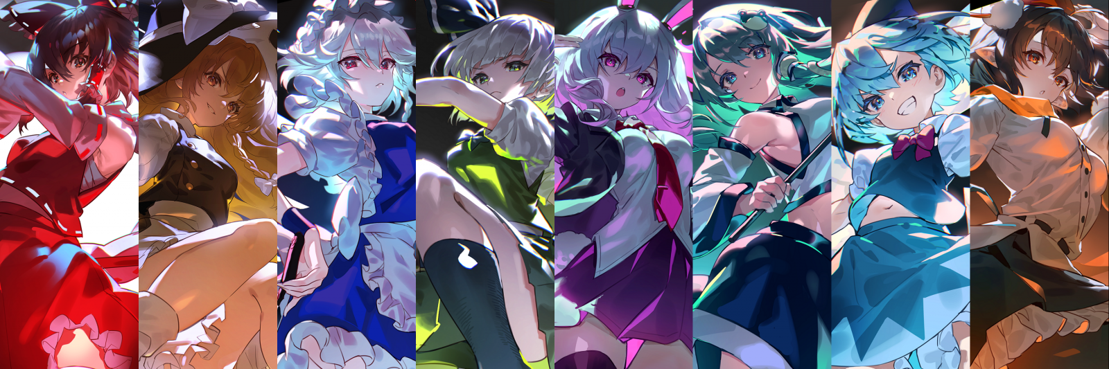 Tapety : Touhou, Hakurei Reimu, Izayoi Sakuya, Kirisame Marisa, Kochiya Sanae, Reisen Udongein ...