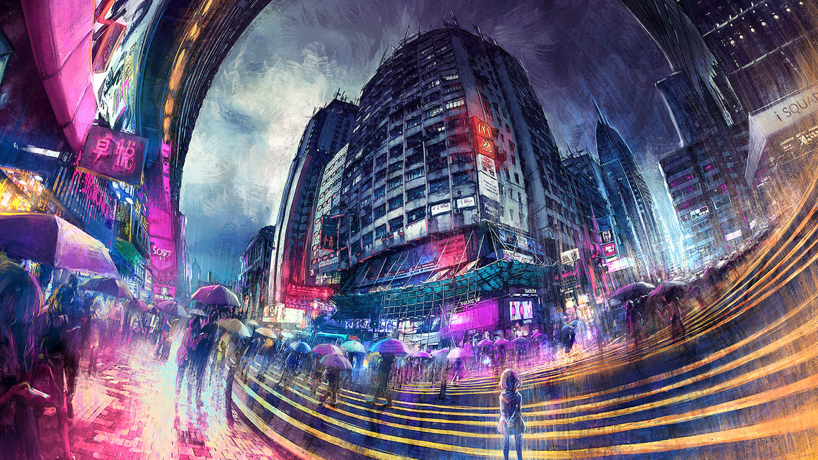 Bakgrundsbilder : Yuumei, digital konst, stadsbild, neon, barn, Asien ...