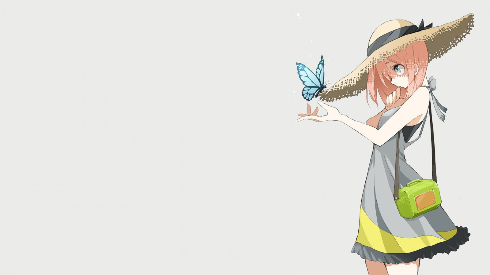 Tapety : 1920x1080 px, anime, Pozadí, modrý, motýli, postavy, šaty, oči ...