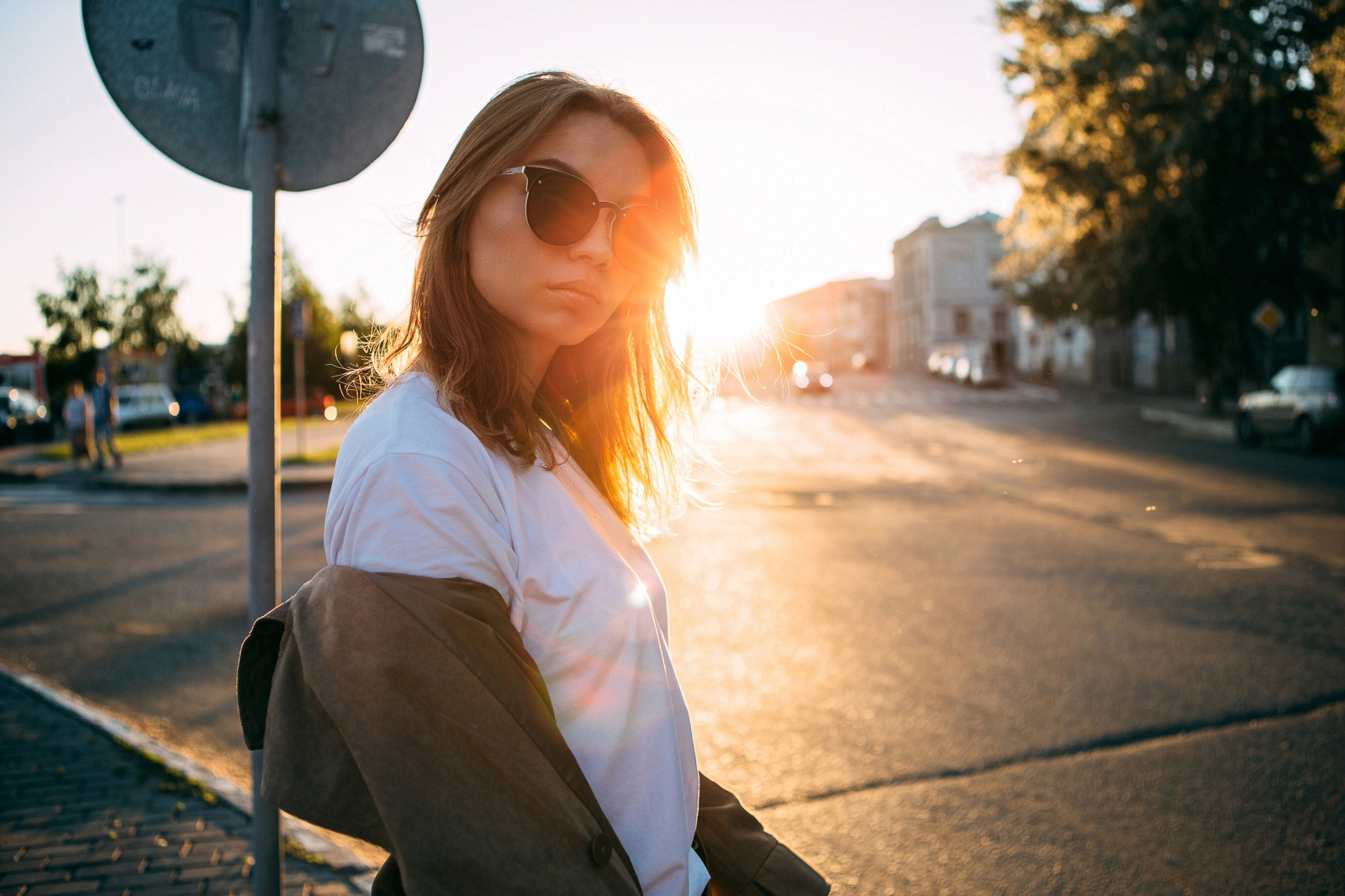 Wallpaper Model Brunette Women With Shades Sunglasses T Shirt