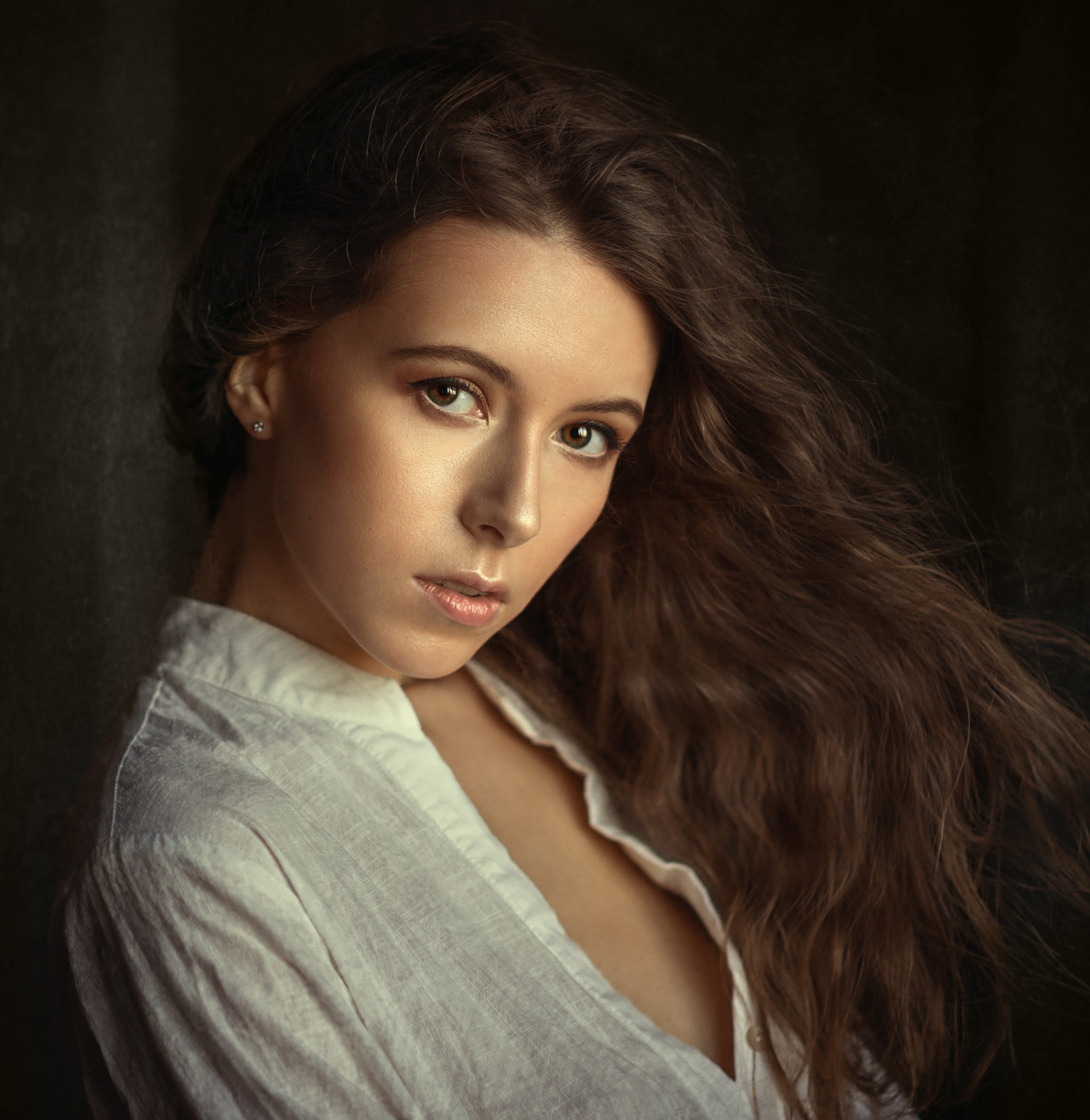 Wallpaper Albert Lesnoy Women Brunette Long Hair Wavy Hair Wind