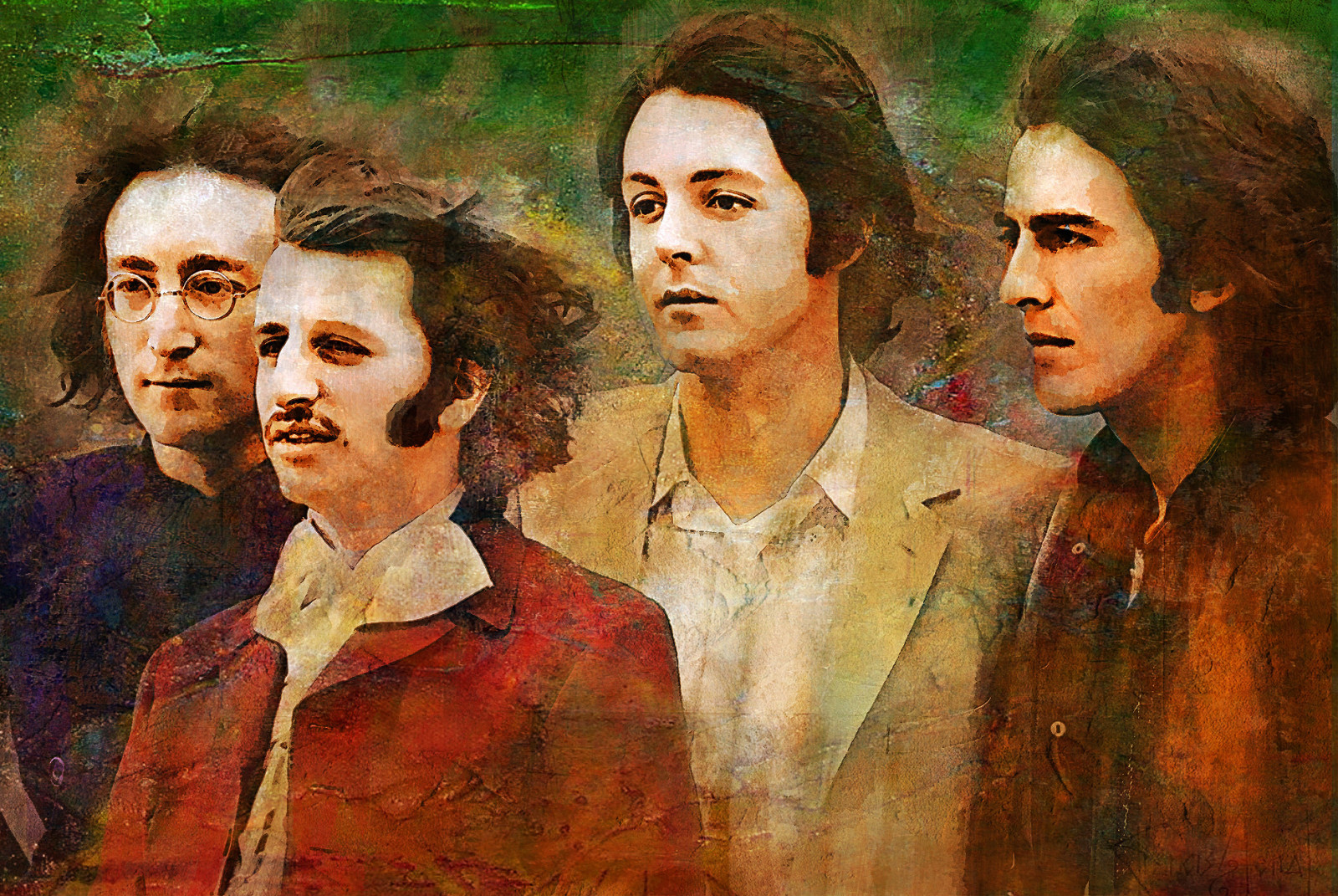 Wallpaper : lukisan, potret, The Beatles, Ringo Starr, John Lennon ...