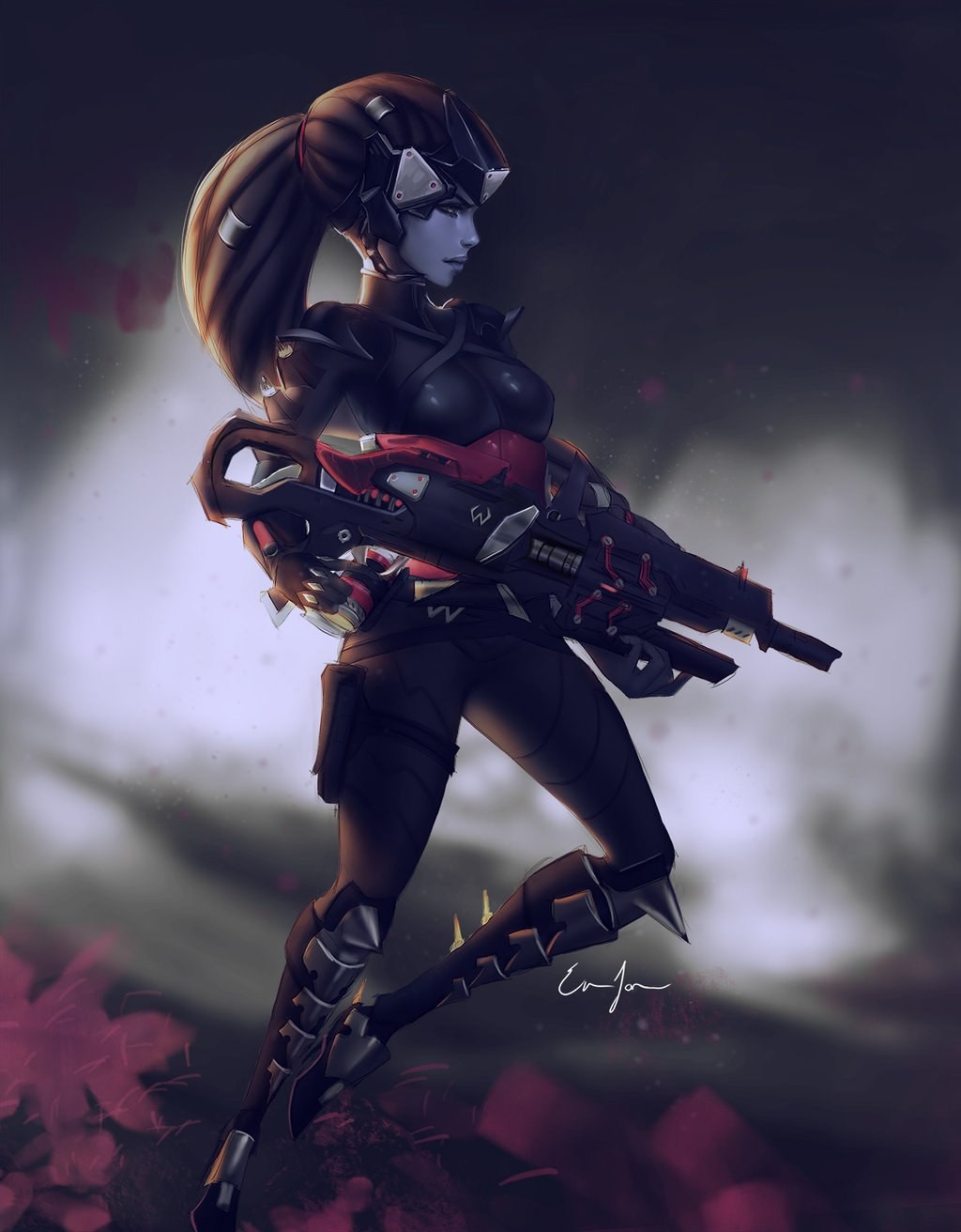 Wallpaper : digital art, anime, artwork, Widowmaker Overwatch, Black ...