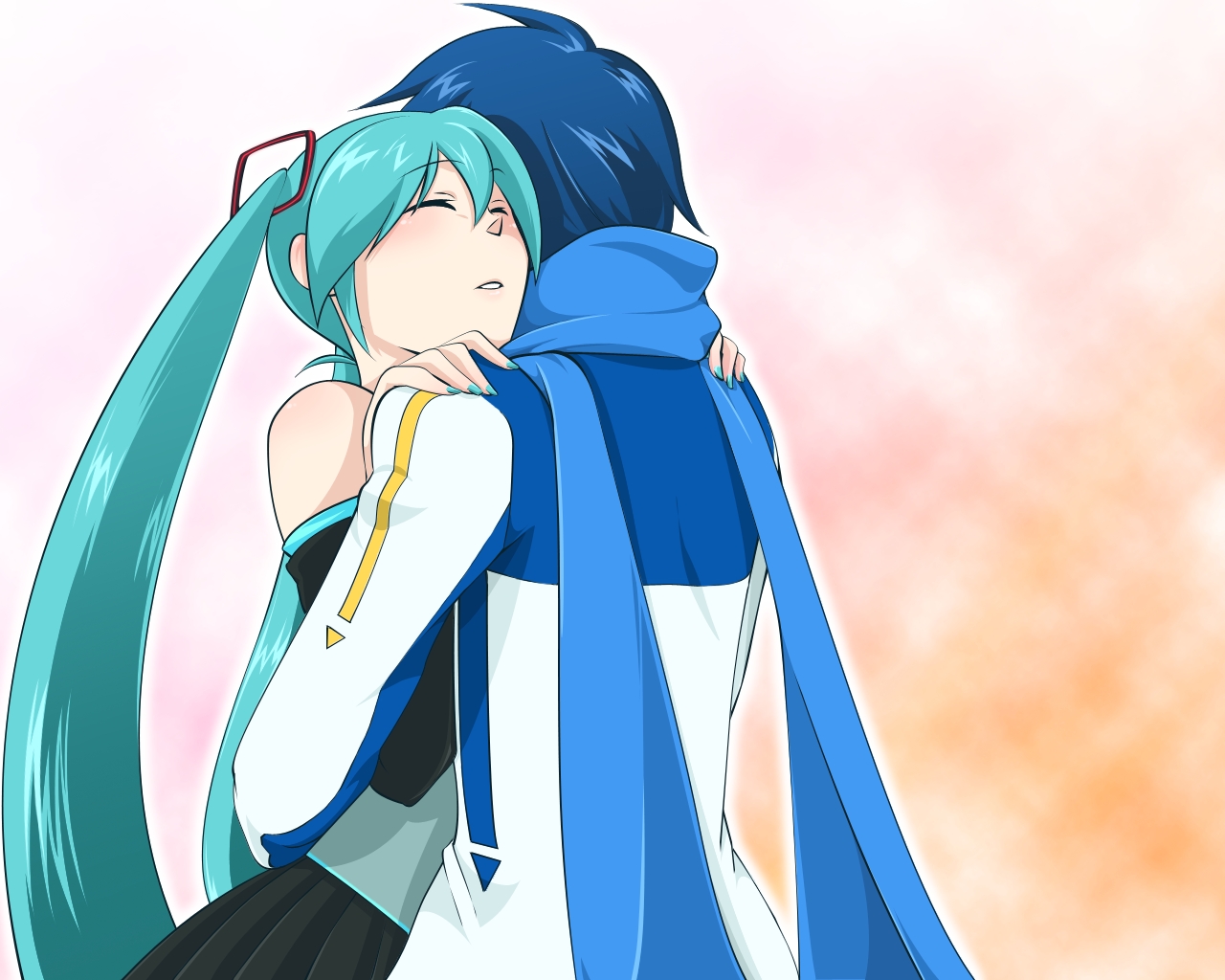 Wallpaper : illustration, anime, Hatsune Miku, boy, girl, hug, feeling ...