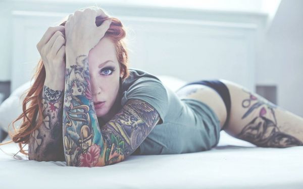 Wallpaper Women Redhead Model Anime Pornstar Red Dress Tattoo