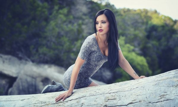 Wallpaper Women Outdoors Long Hair Brunette Glasses Legs Sitting Dress Blue Jean