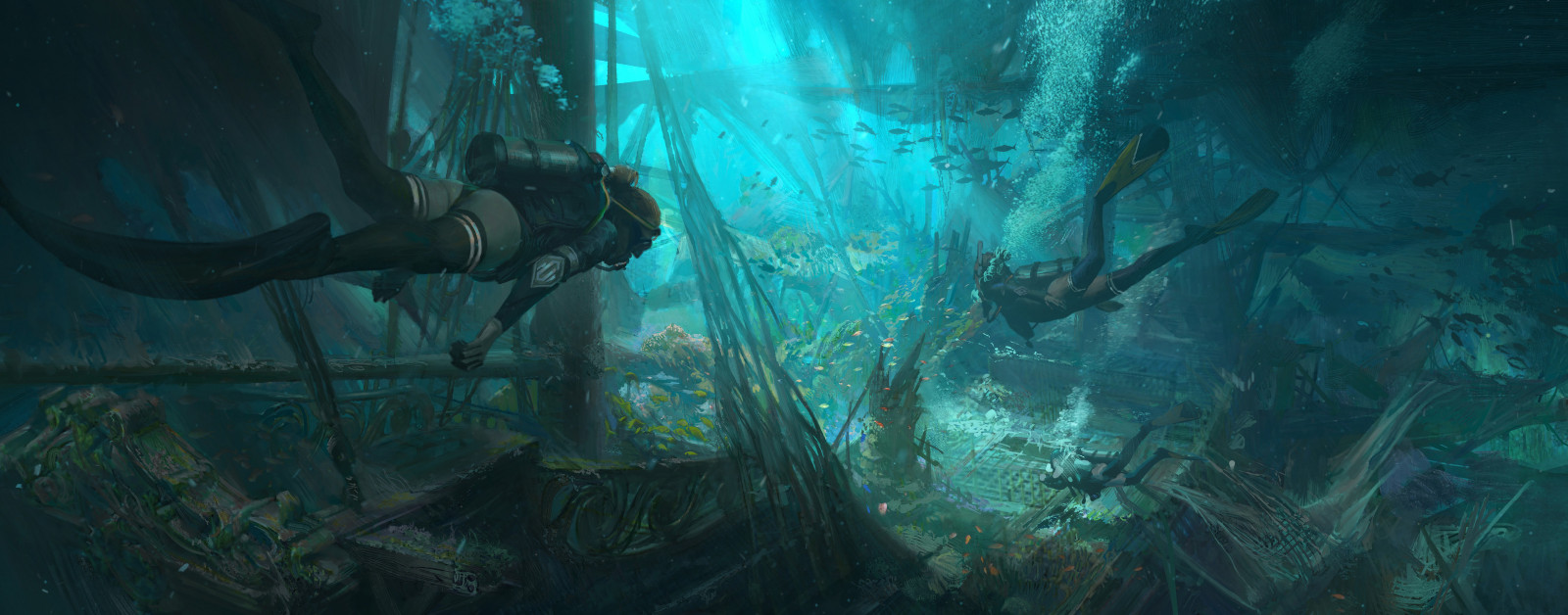Wallpaper : digital art, artwork, illustration, drawing, underwater ...