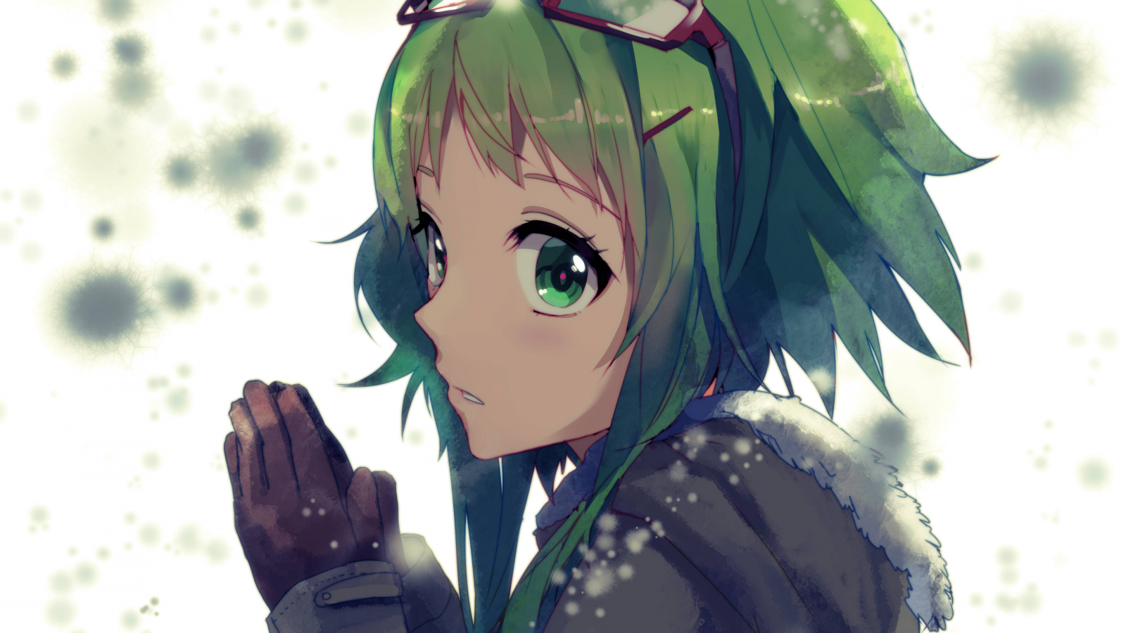 Wallpaper : illustration, anime, winter, green, cold, Vocaloid, Megpoid ...