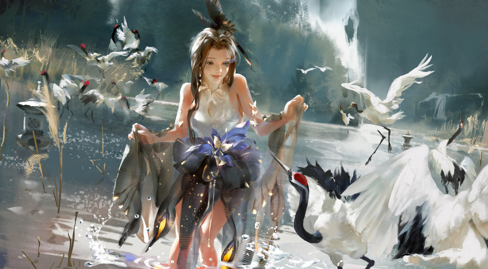 Wallpaper : artwork, fantasy art, fantasy girl, animals, birds, in ...