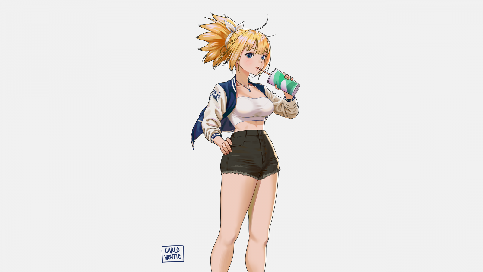 Wallpaper Kohaku Dr Stone Blonde Blue Eyes Blush Drink Necklace