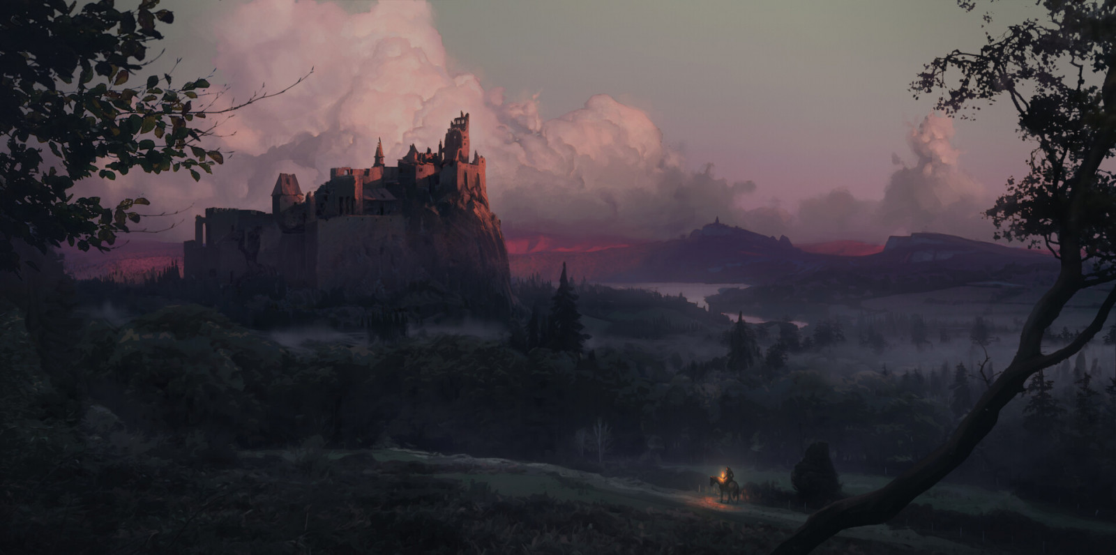 Wallpaper : fantasy art, artwork, The Witcher, castle 1920x956 ...