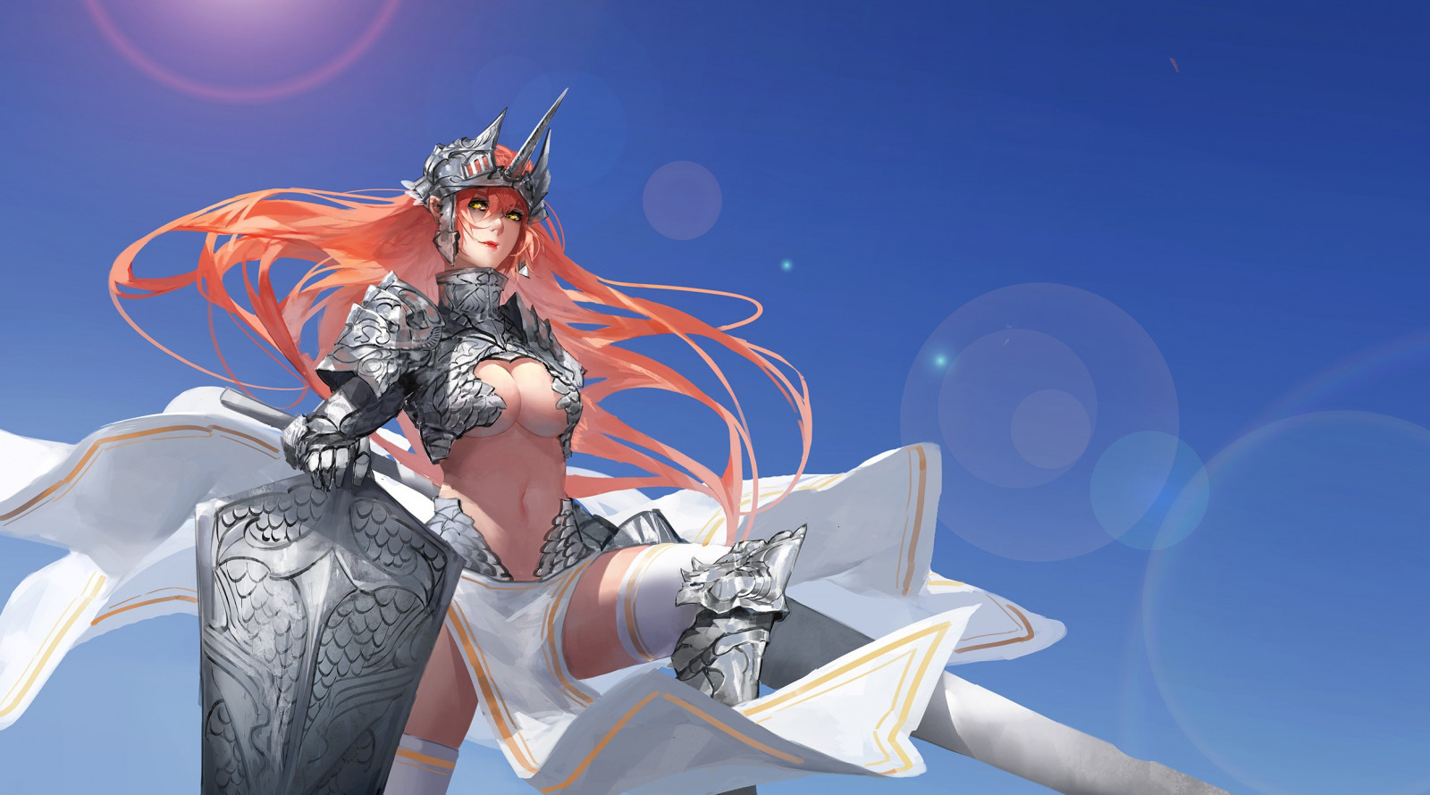 Wallpaper Illustration Redhead Long Hair Anime Girls Yellow Eyes