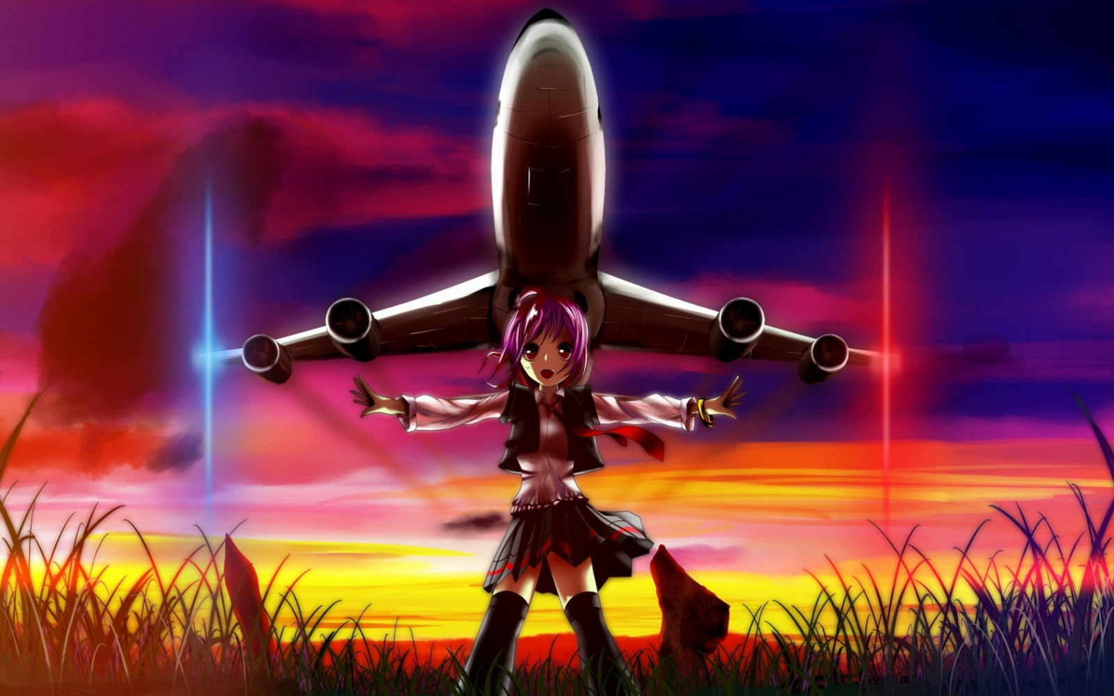 Fondos De Pantalla Anime Chicas Anime Vehículo Avión Aeronave Manga Avión De Pasajeros