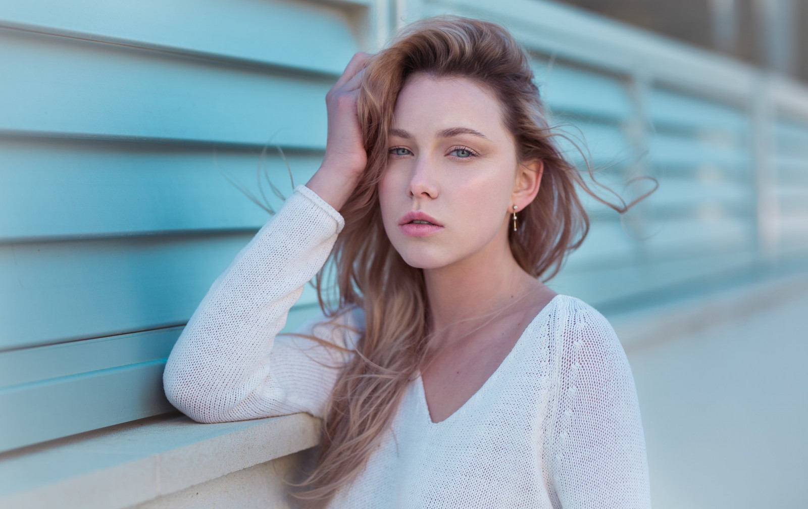 Wallpaper Women Blonde Face Long Hair Blue Eyes Depth Of Field