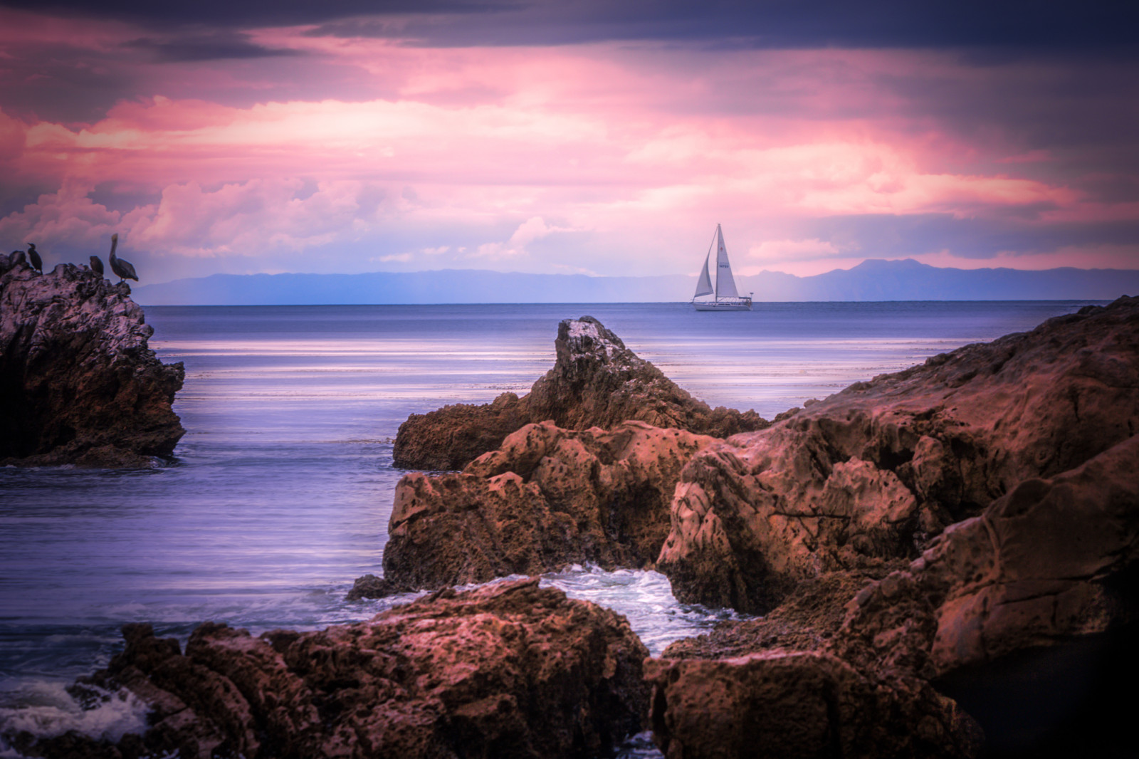 Wallpaper : California, USA, storm, rock, sailboat, america, coast ...