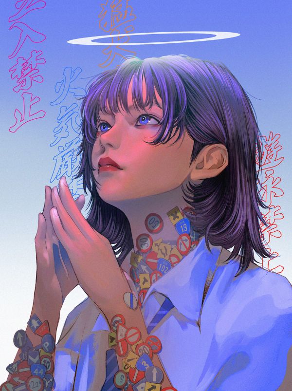 배경 화면 디지털 아트 삽화 여자들 얼굴 닫다 빨간 립스틱 귀걸이 뷰어를보고 높은 칼라 검은 머리카락 짧은