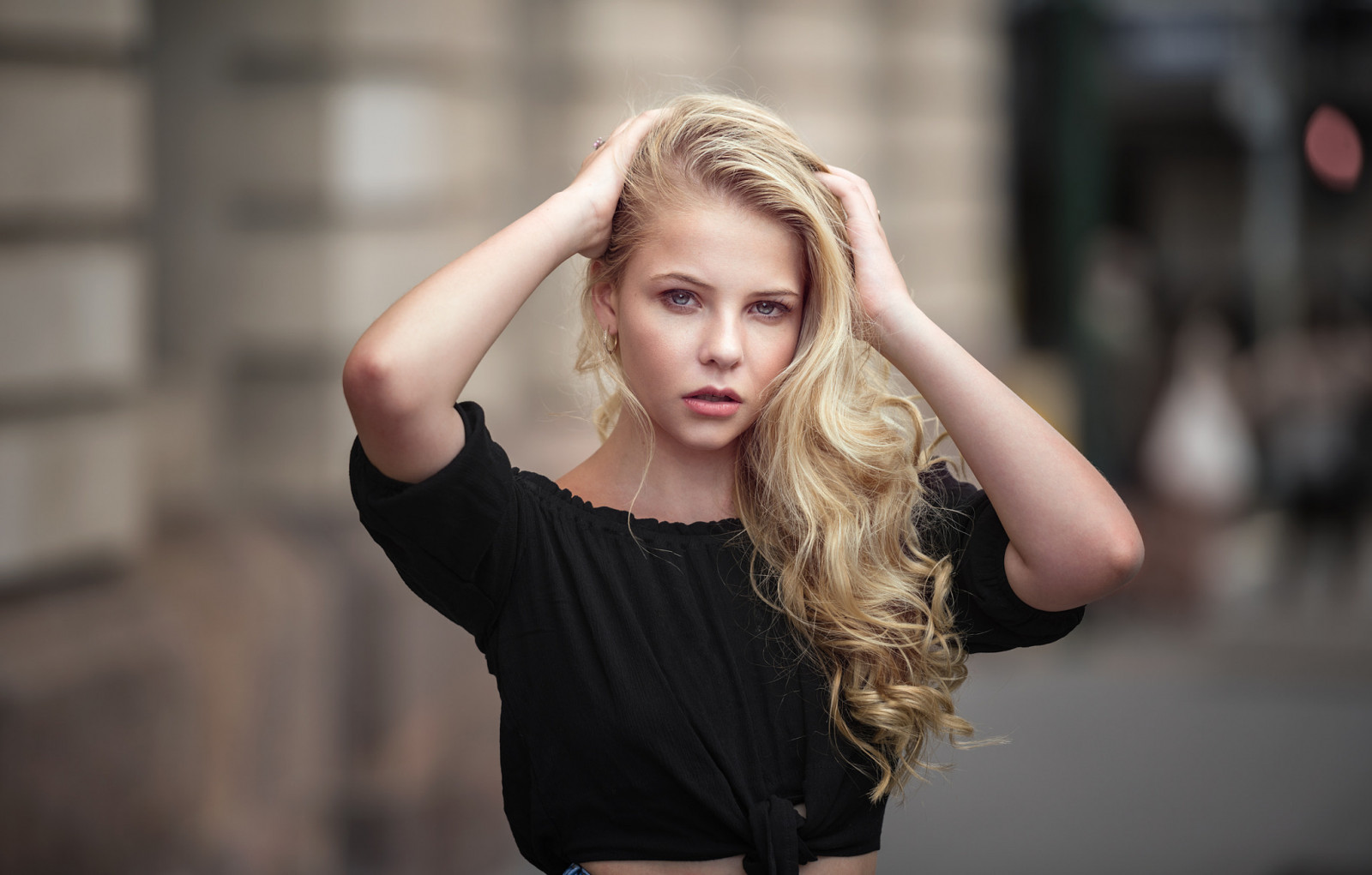 Wallpaper Face Portrait Depth Of Field Hands On Head Women