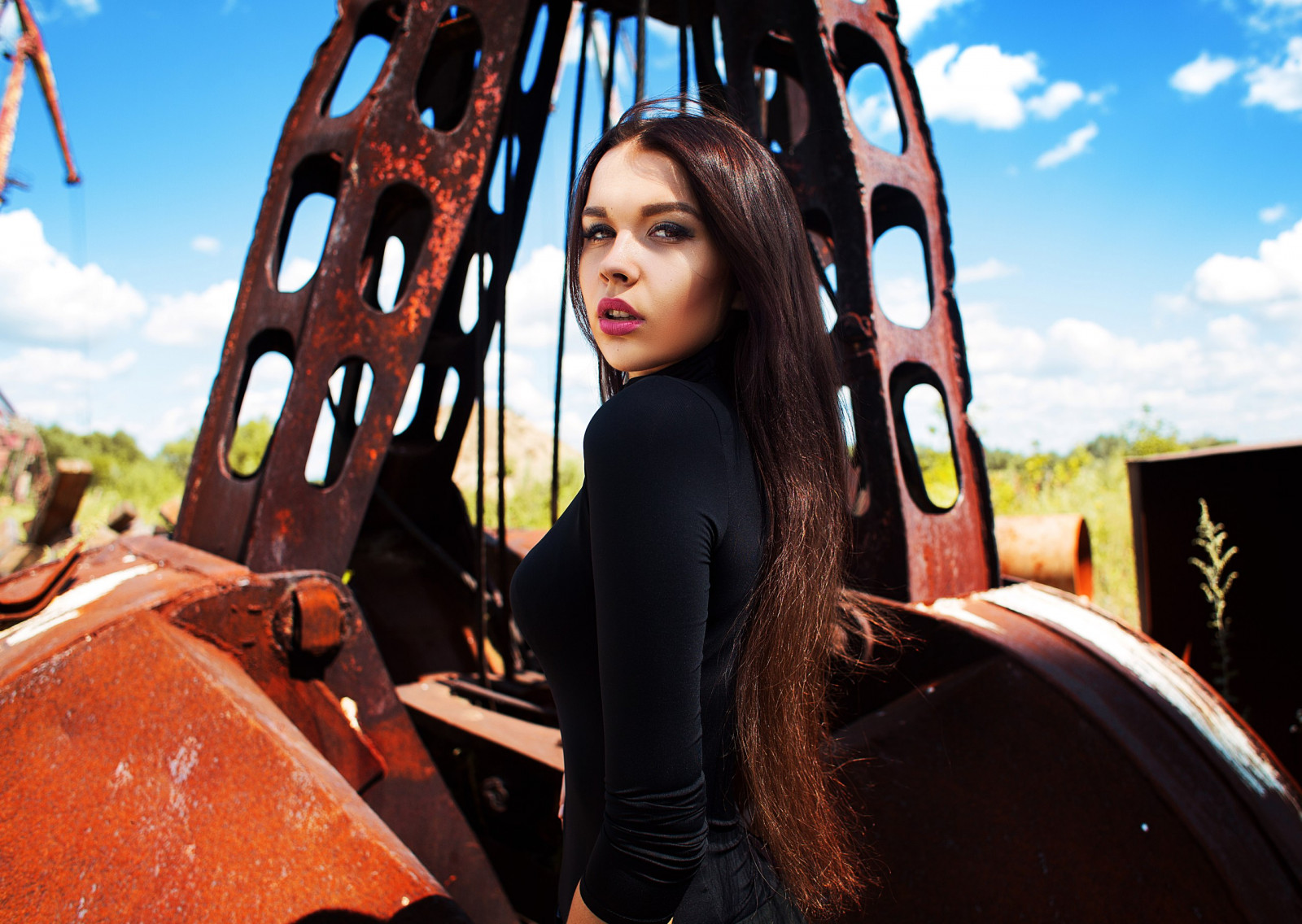 Wallpaper Brunette Women Outdoors Face Brown Eyes Long Hair