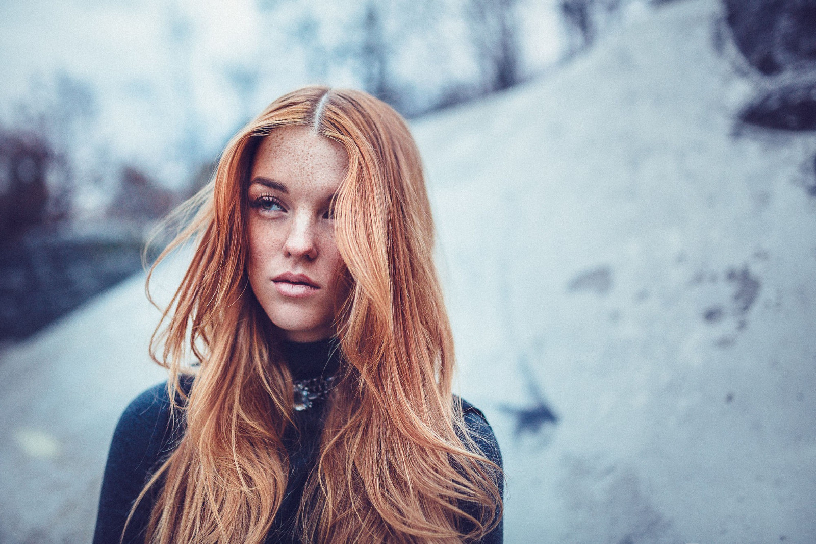 Wallpaper Women Redhead Model Looking Away Long Hair Snow