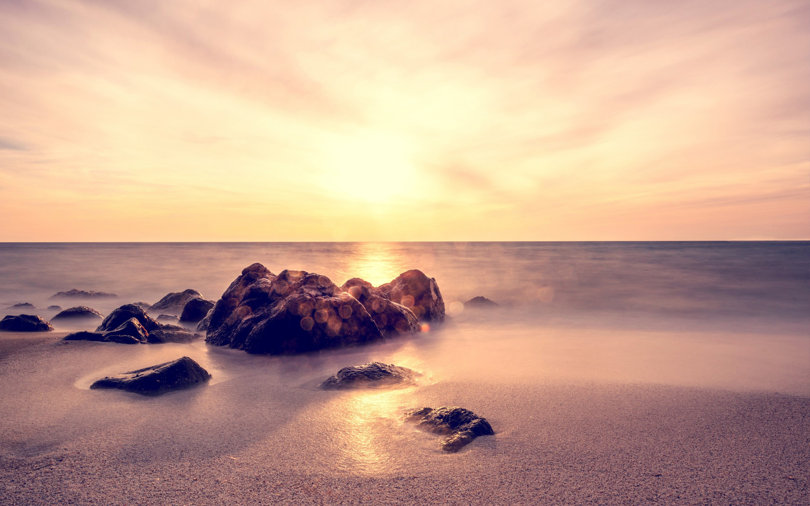 Wallpaper Sunlight Landscape Sunset Sea Bay Rock Shore Sand