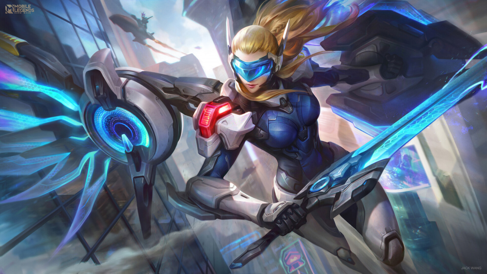 วอลเปเปอร์ : Jack Wang, ภาพวาด, ผู้หญิง, สีบลอนด์, cyberpunk, visors ...