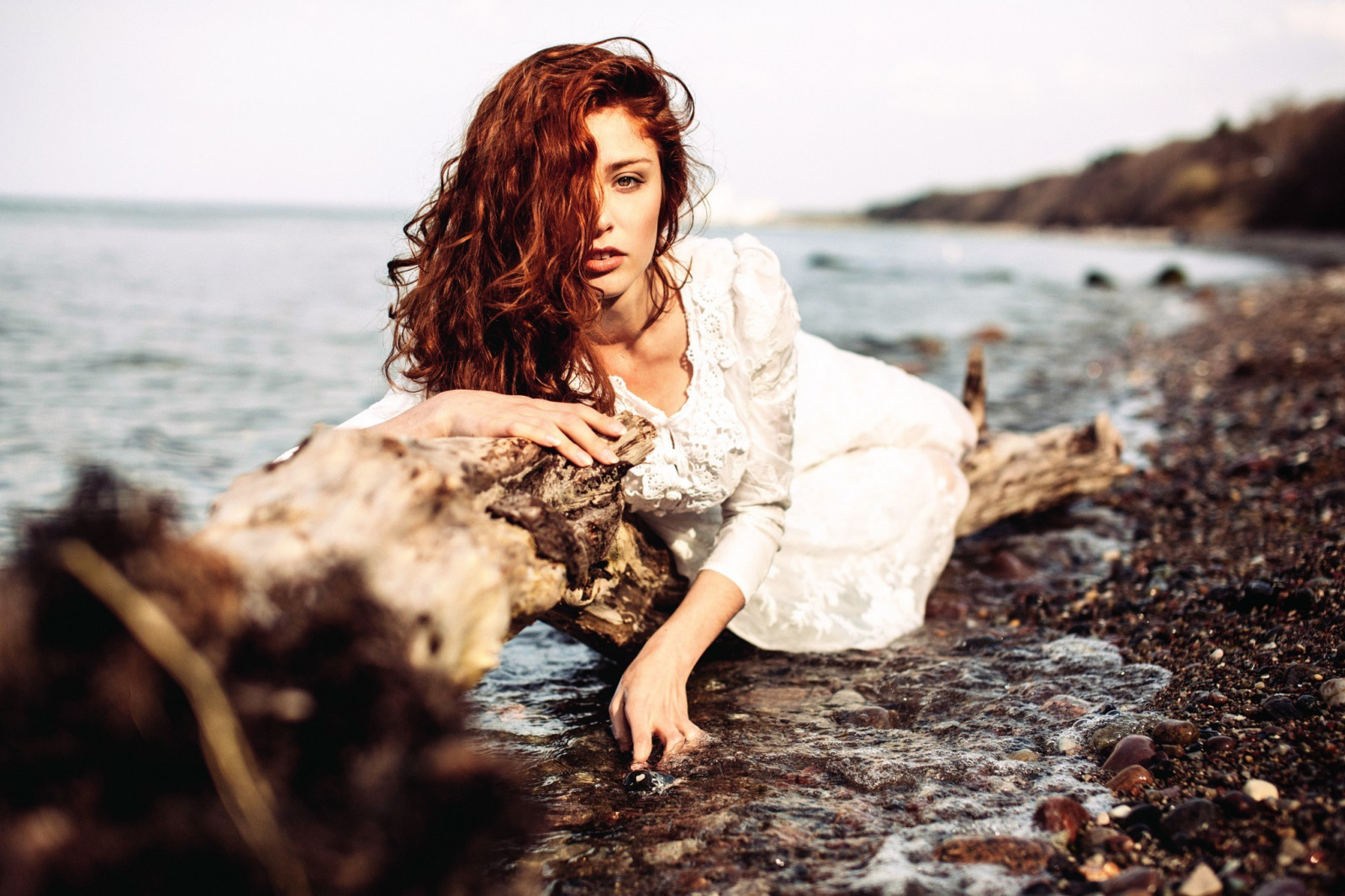 Wallpaper Sunlight Women Redhead Sea Dress Coast Fashion