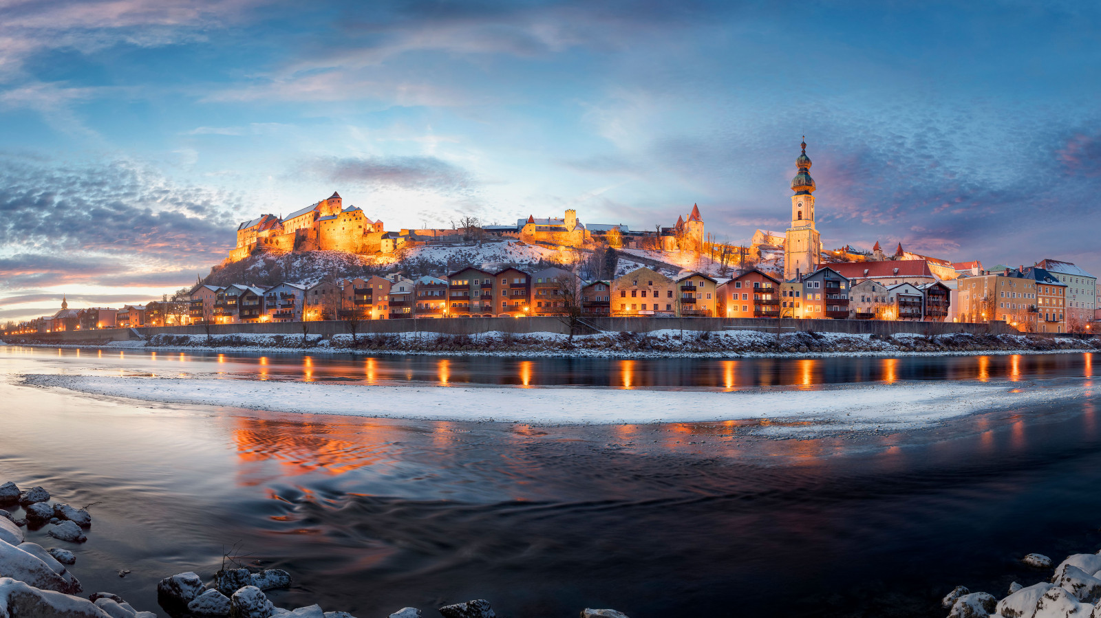Wallpaper : Burghausen, Jerman, kota, sungai, Bavaria, matahari ...