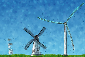 Wallpaper : trees, anime, sky, artwork, wind, windmill, machine, energy ...