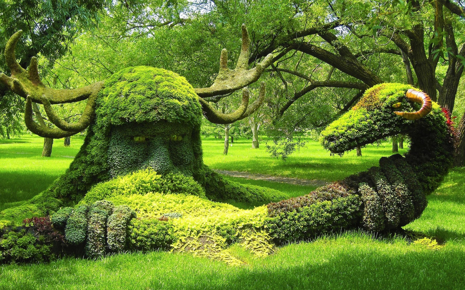 Wallpaper : nature, trees, sculpture, green, landscape 2880x1800 ...