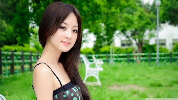 Wallpaper Model Long Hair Brunette Asian Dress Green Black Hair