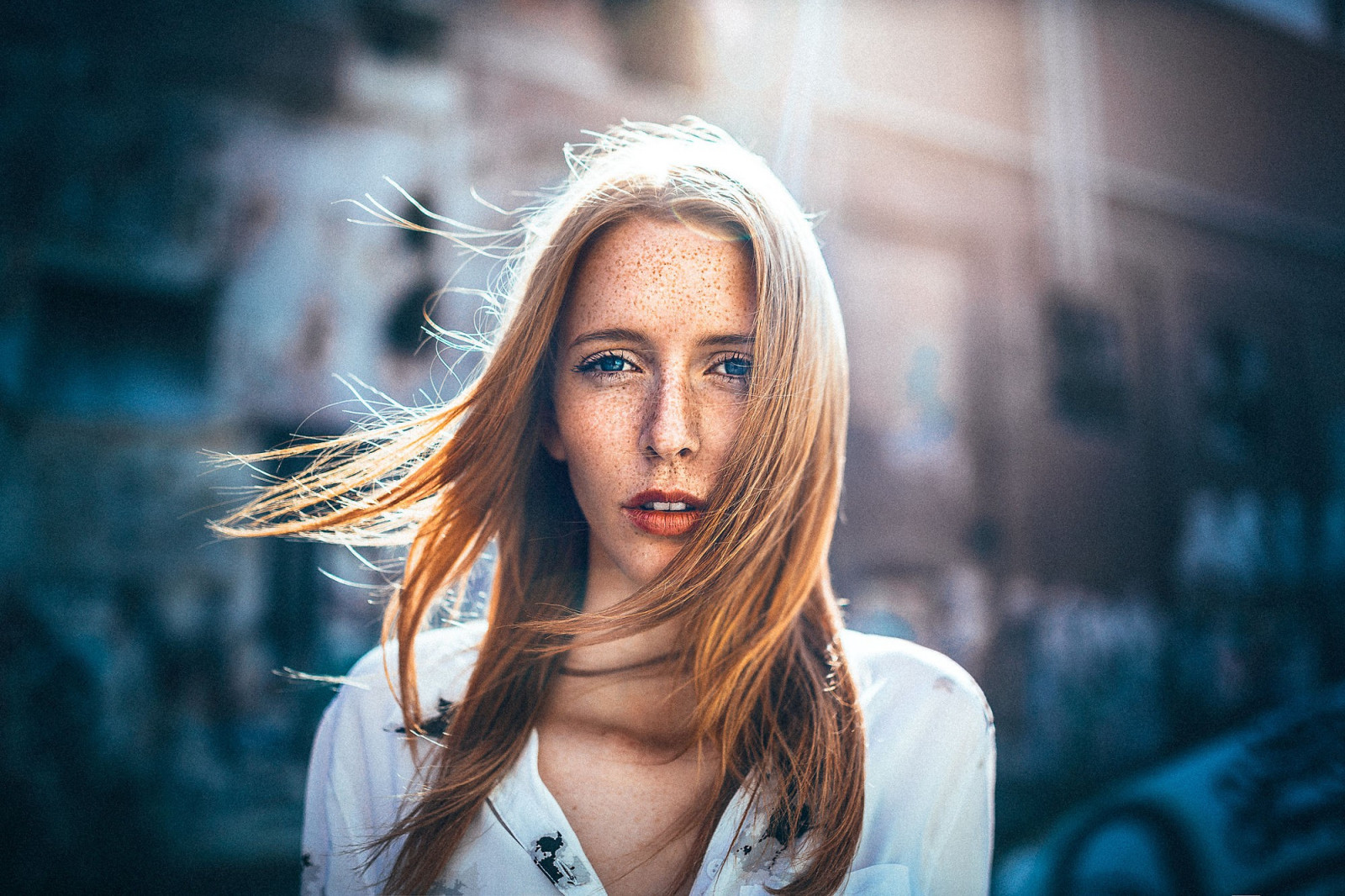 Wallpaper Women Model Blonde Long Hair Blue Eyes Open Mouth