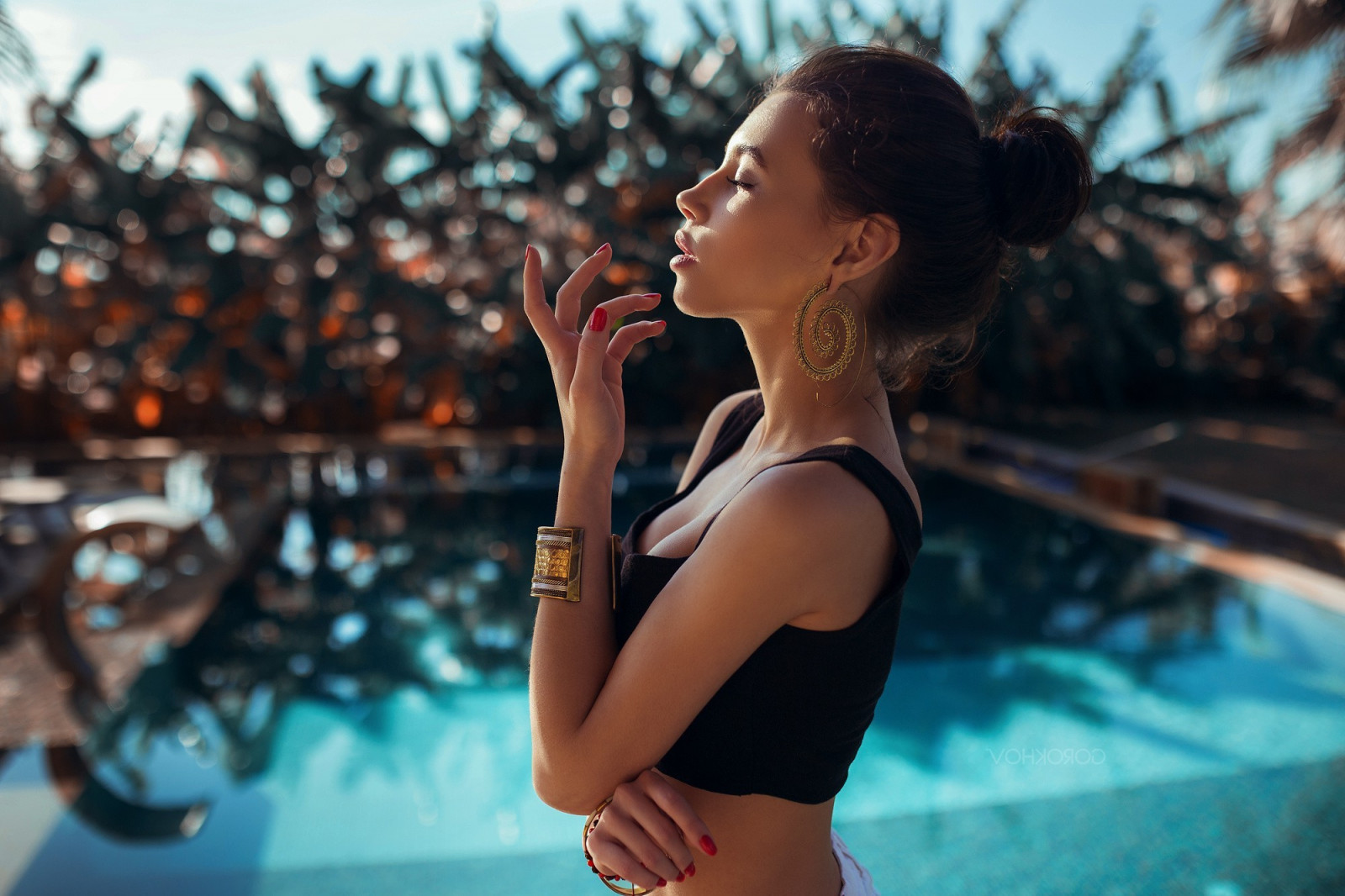 Wallpaper Women Outdoors Model Closed Eyes Brunette Photography