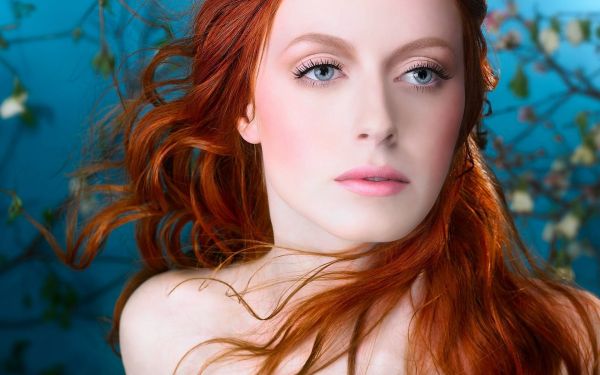 Wallpaper Face Women Redhead Simple Background Long Hair Red Background Singer Black