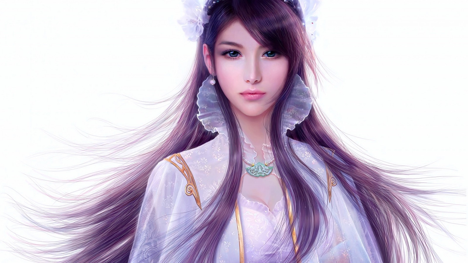 Wallpaper : model, rambut panjang, gadis anime, ungu, rambut hitam ...