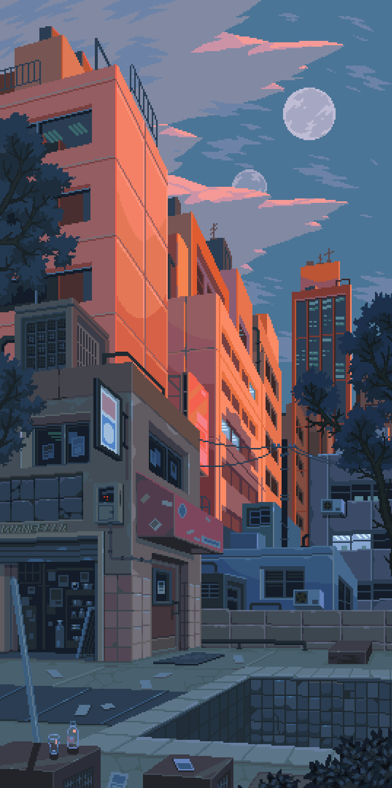 Wallpaper : waneella, pixel art, portrait display, city, plants ...