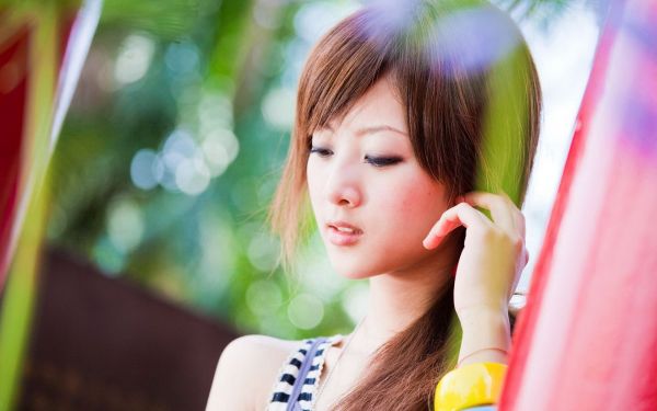 Wallpaper Face Women Model Simple Background Looking Away Long