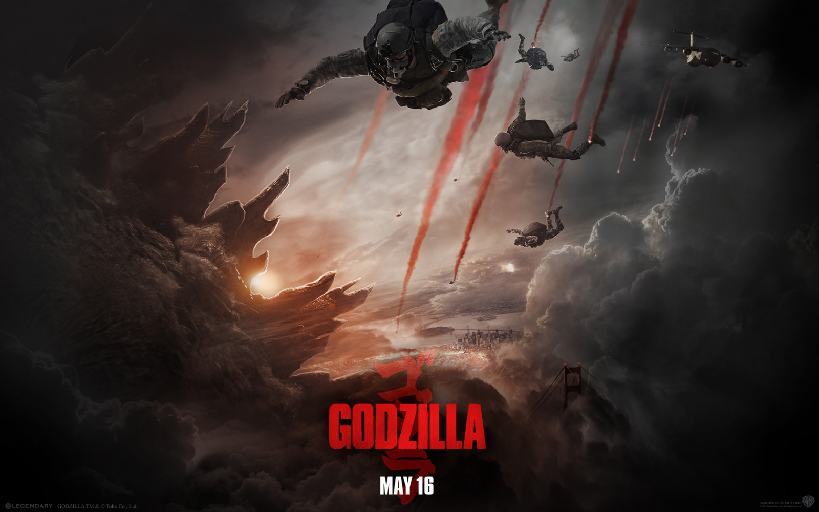 วอลเปเปอร์ : Godzilla, โปสเตอร์ภาพยนตร์, การดำน้ำท้องฟ้า 1680x1050 ...