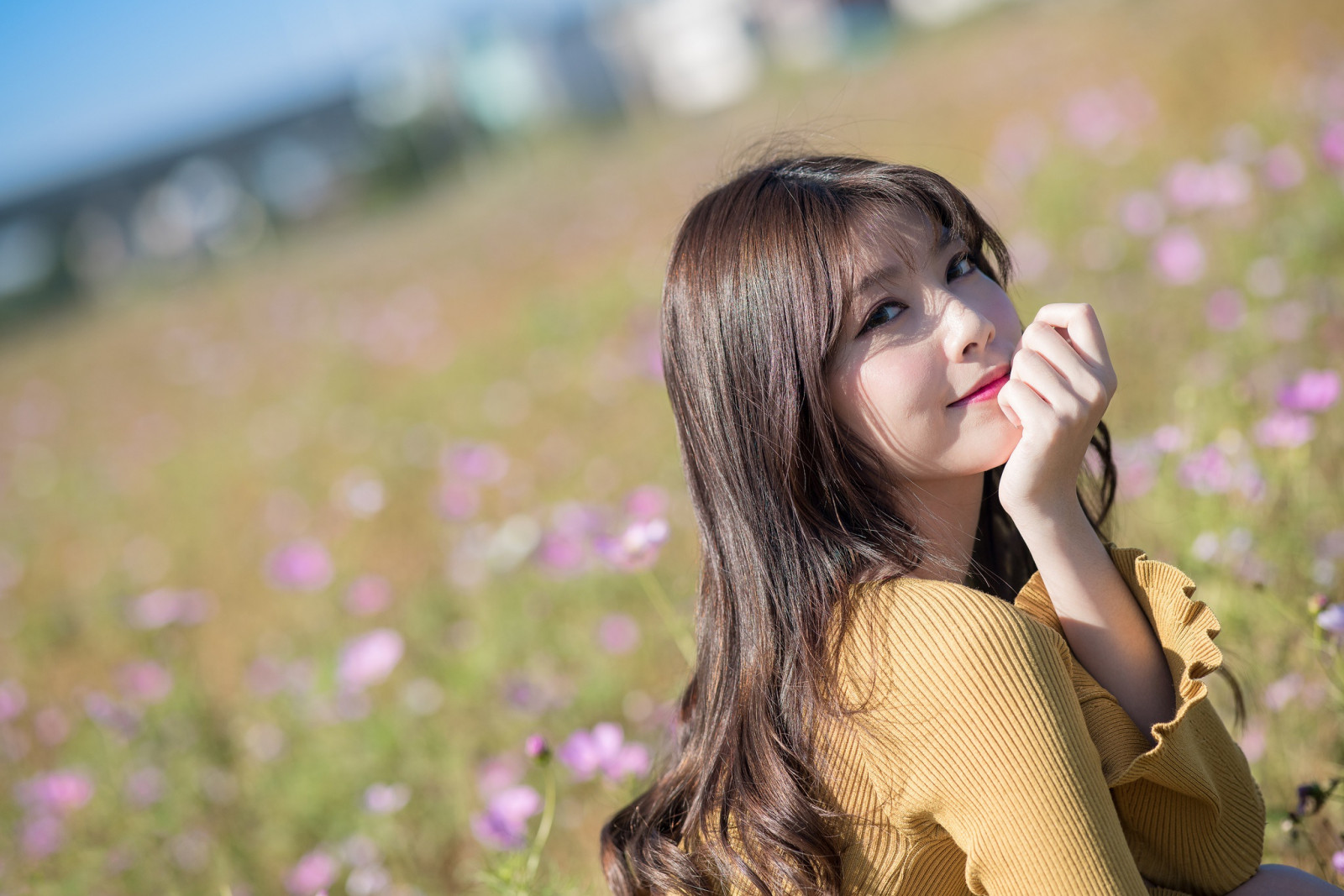 Wallpaper Asian Women Long Hair Brunette Flowers Model Depth Of