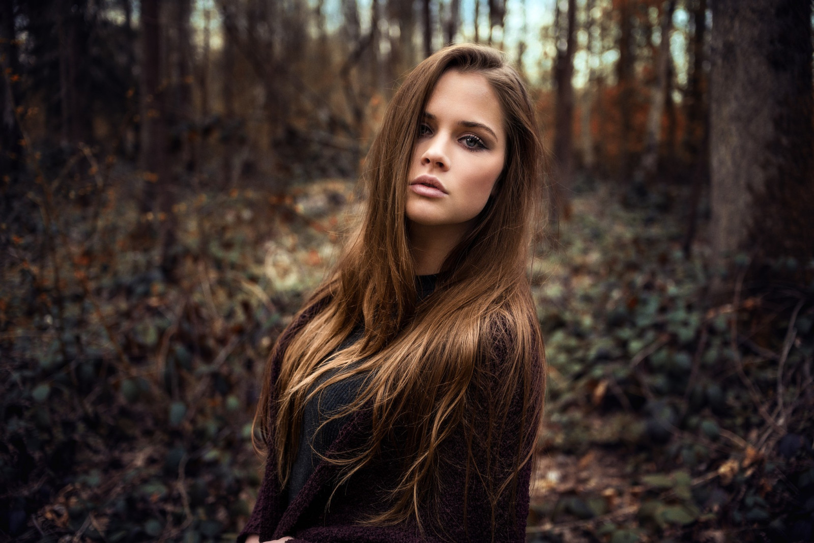 Wallpaper Face Sunlight Forest Women Outdoors Long Hair Blue