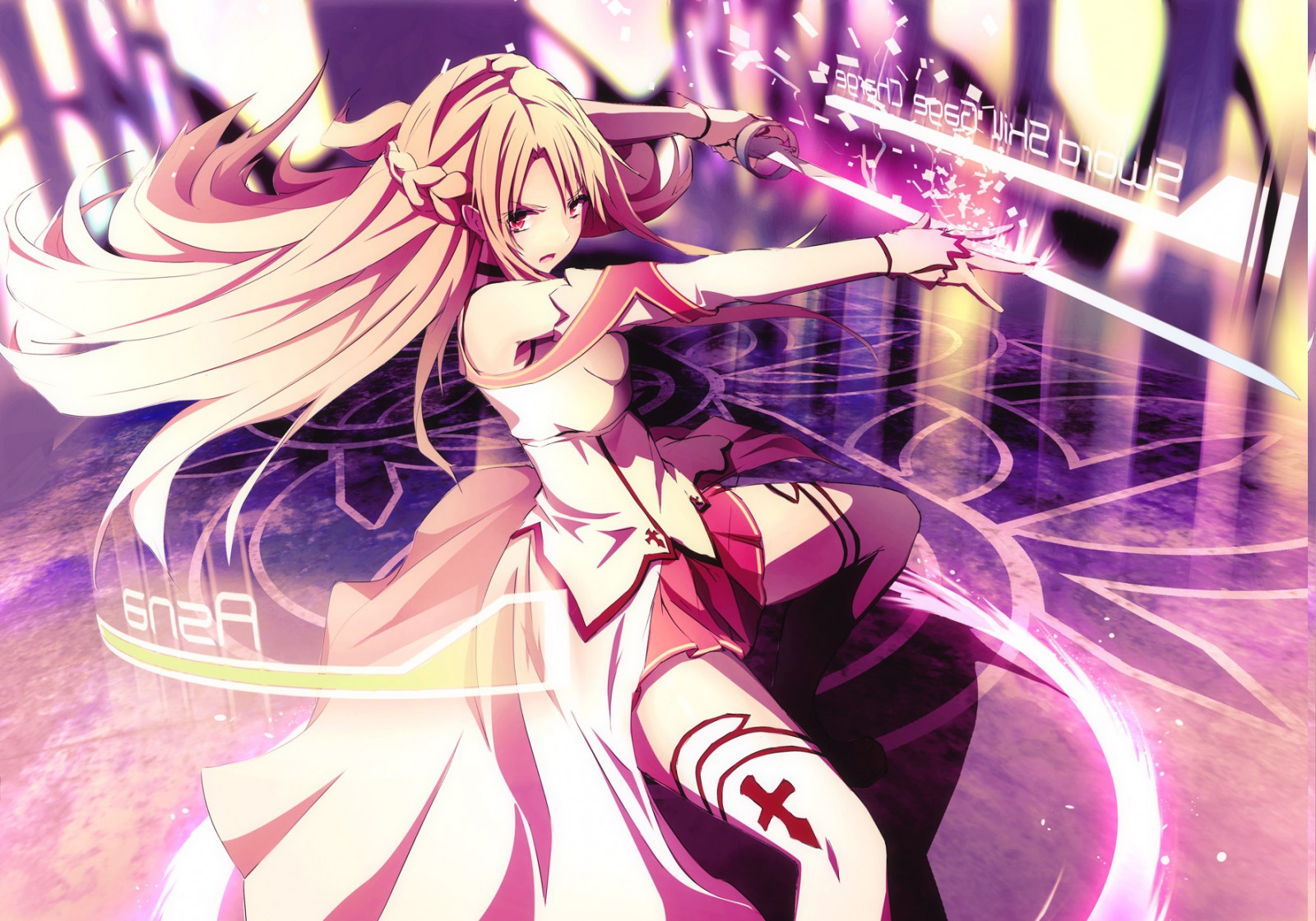 Wallpaper Illustration Blonde Anime Girls Sword Art Online Yuuki Asuna Purple Black Hair