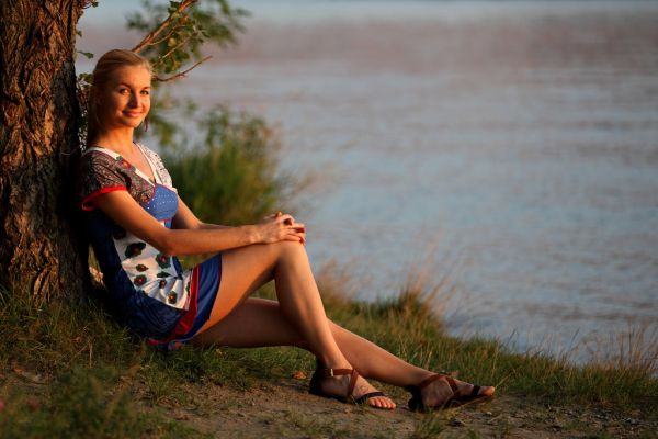 Wallpaper Sunlight Women Model Blonde Grass White Dress Emotion