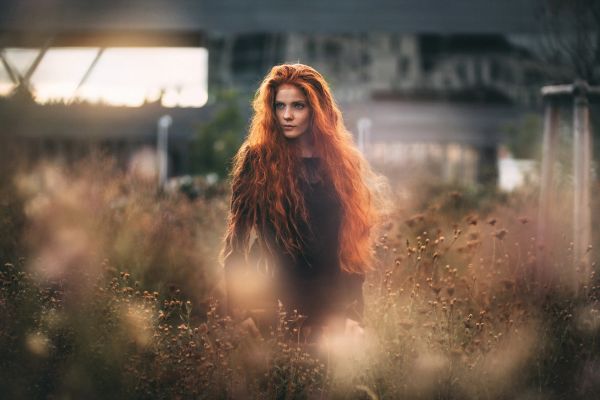 Wallpaper Redhead Women Outdoors Long Hair Dress See Through